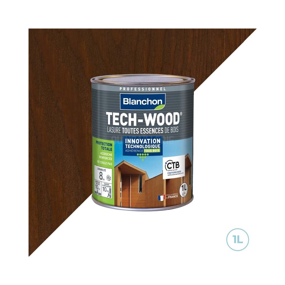 🔥 Lasure tech-wood chêne foncé 1L Blanchon - Protection et esthétique pour bois extérieurs